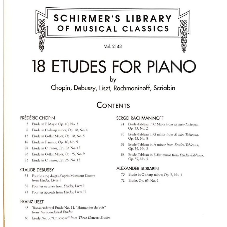 18 ETUDES FOR PIANO by Chopin, Debussy, Liszt, Rachmaninoff, Scriabin ...
